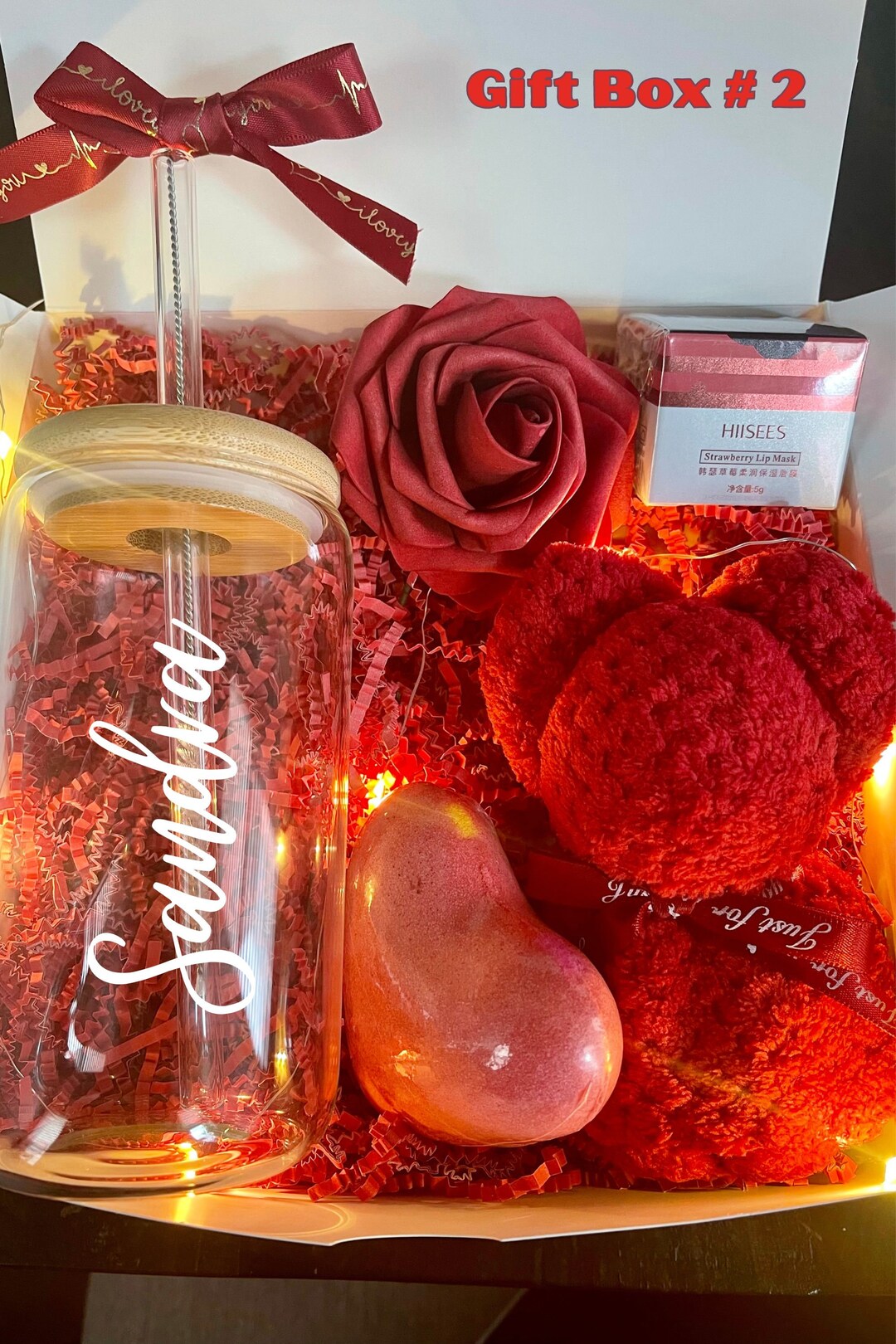 Valentine's Day Gift Box for Her, Personalized Glass Cup, Lip Balm ...