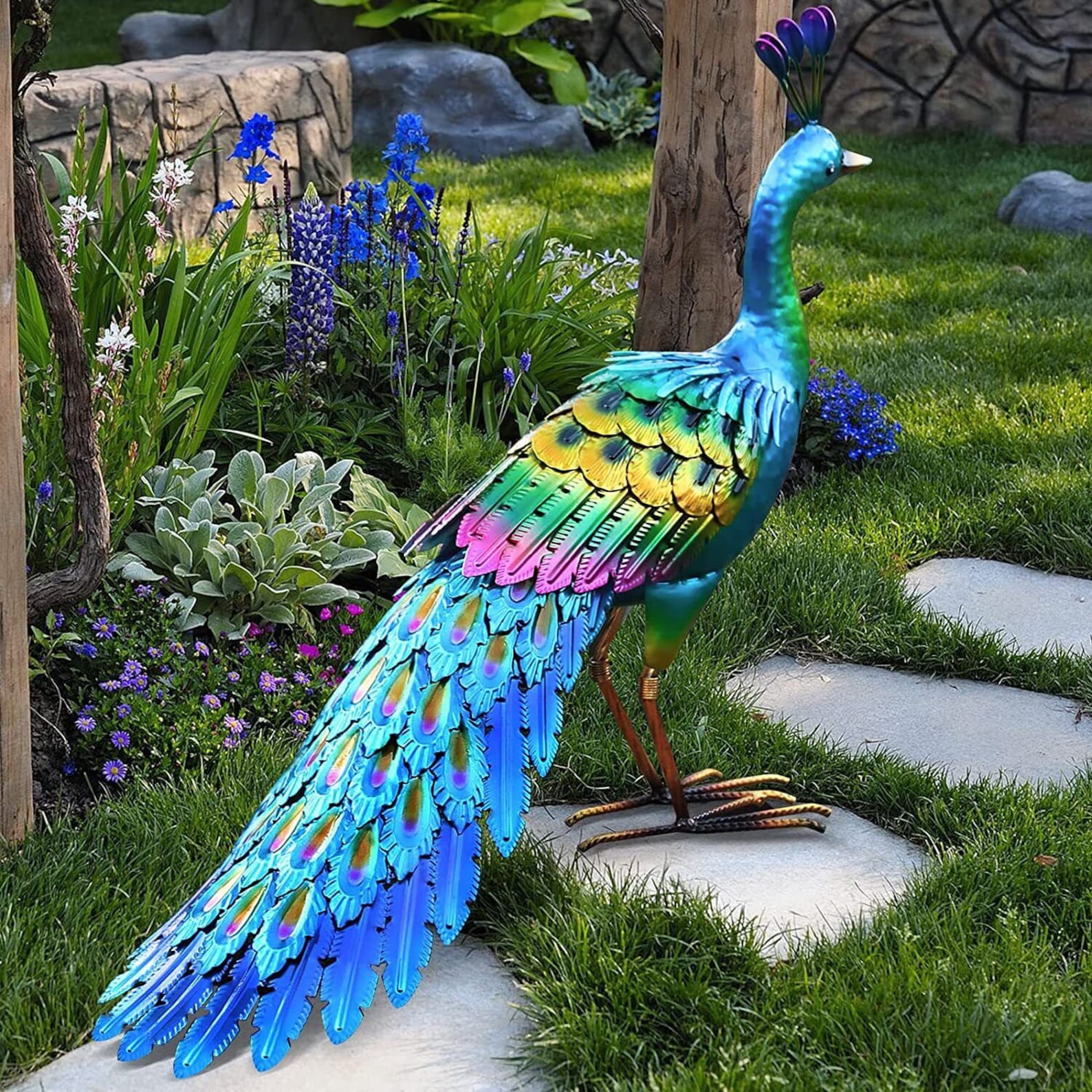 Peacock Statue Garden Decor Metal Yard Art Decor Lawn Outdoor Etsy