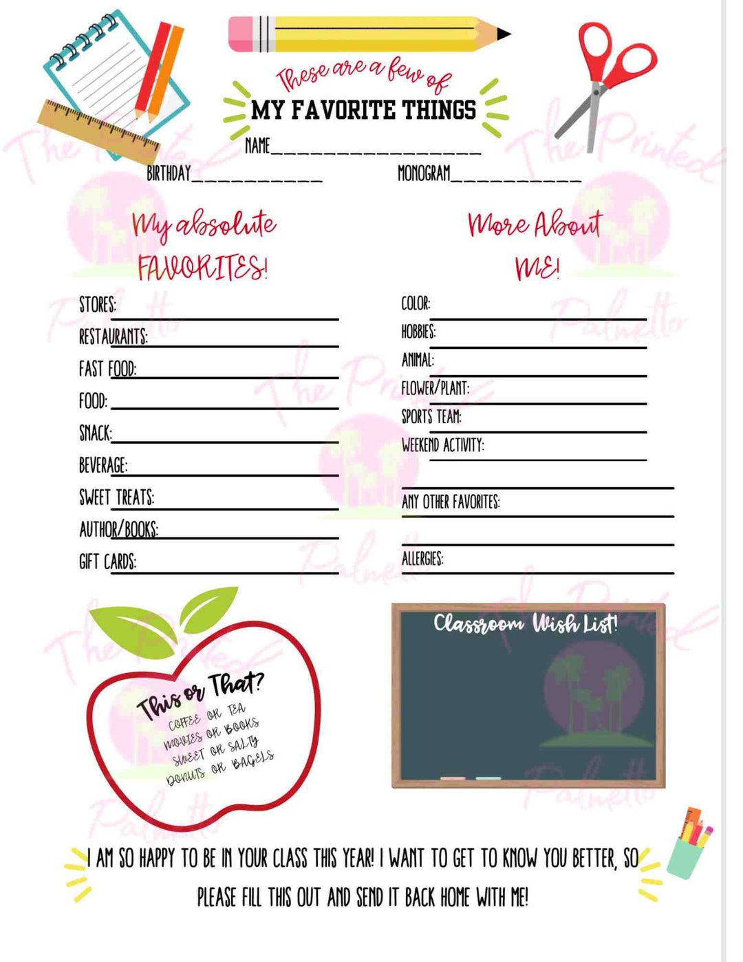 Get to Know Your Teacher Questionnaire - Etsy