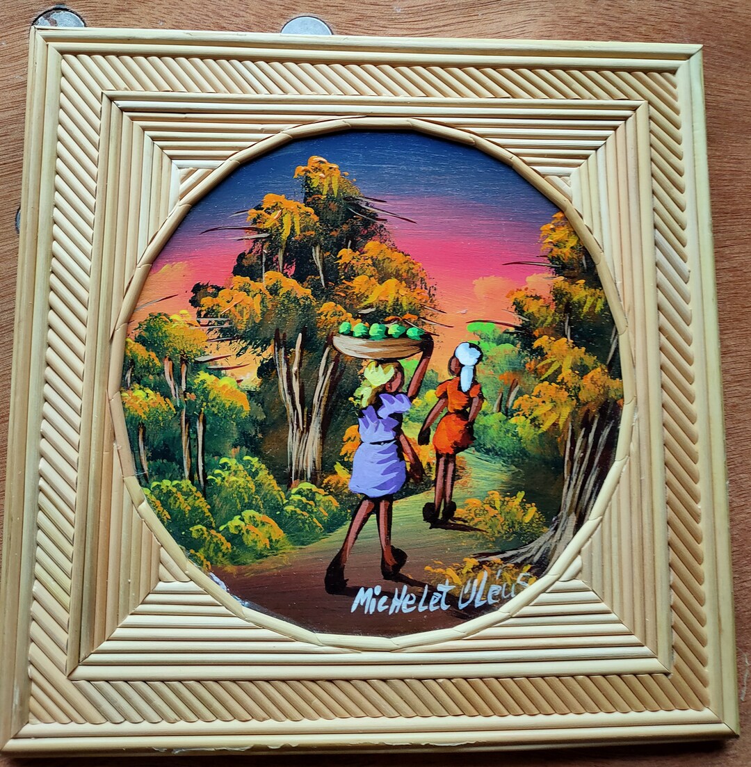 Michelet Oleus Haitian Art Oil Painting Framed in Folk Art Handmade ...