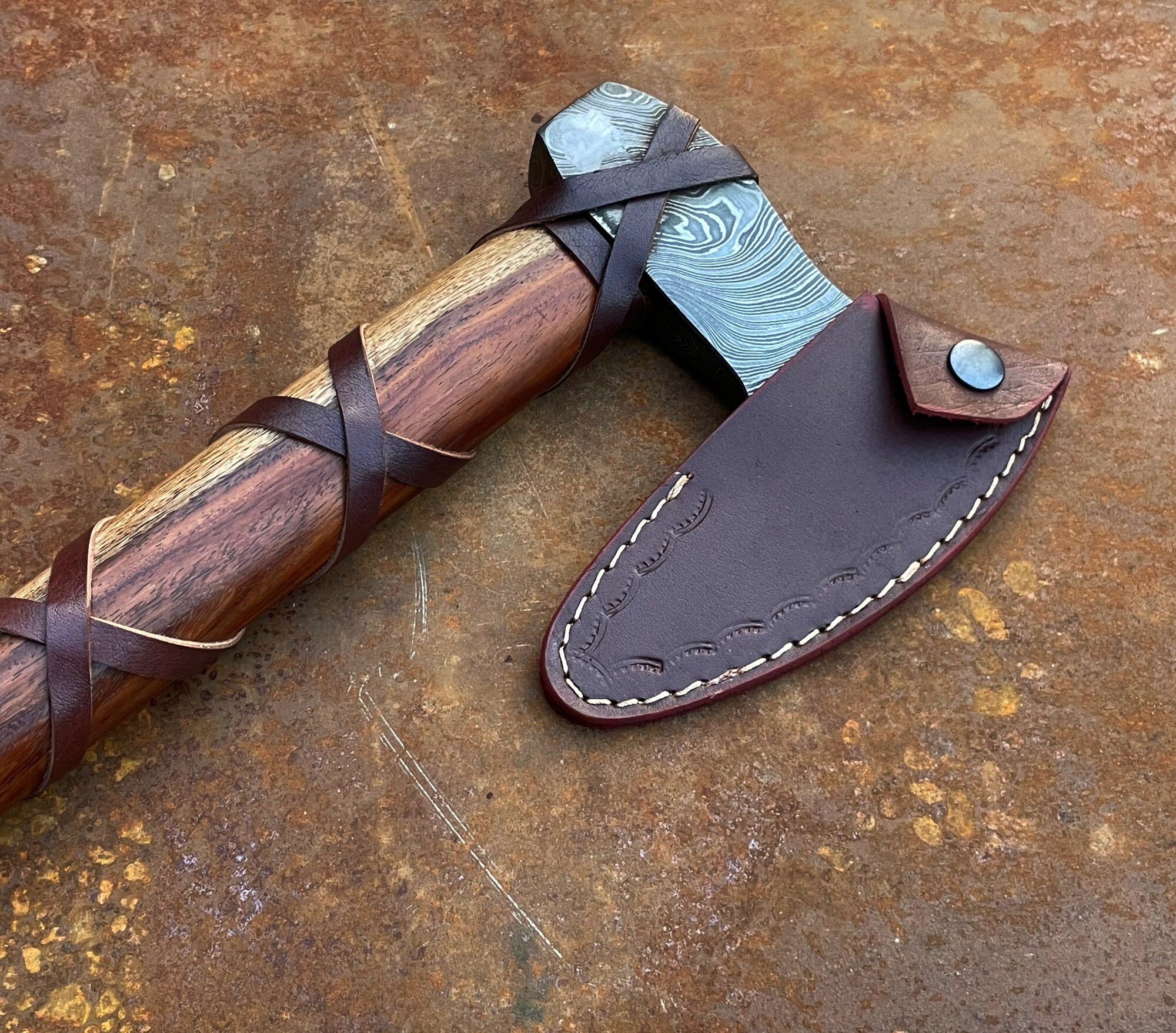 Viking Axe Custom Made Hand Forged Damascus Steel Axe Hatchet Leather ...