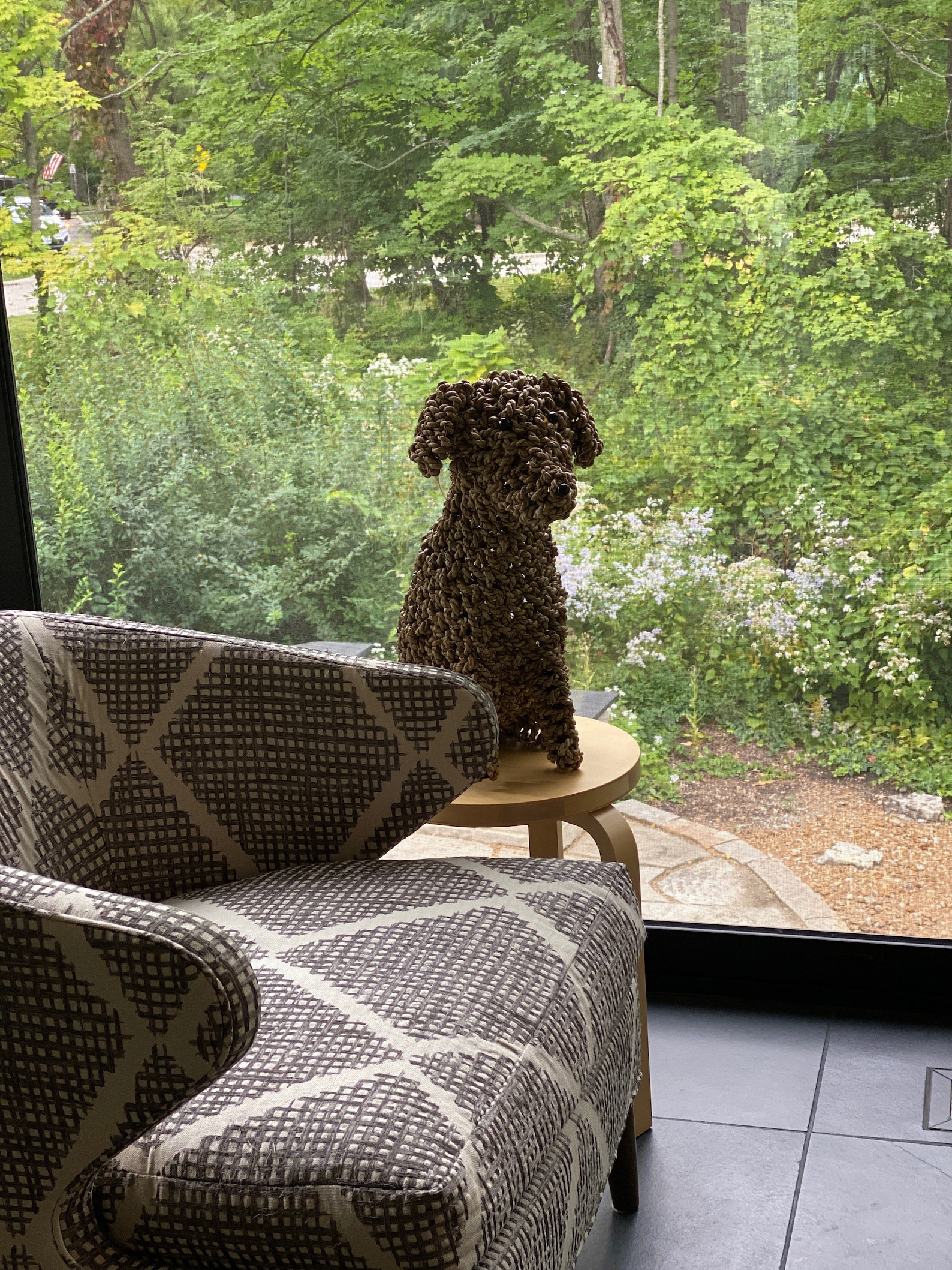 Labradoodle Dog Figurine Statue, Large Sitting Dog Sculpture, Doggie ...