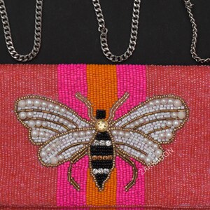Pink Butterfly Beaded Clutch, Handmade Bee Handbag, Wedding Party Chain ...