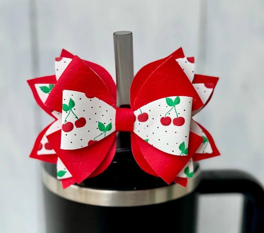 Cherries Bow Straw Topper - Etsy
