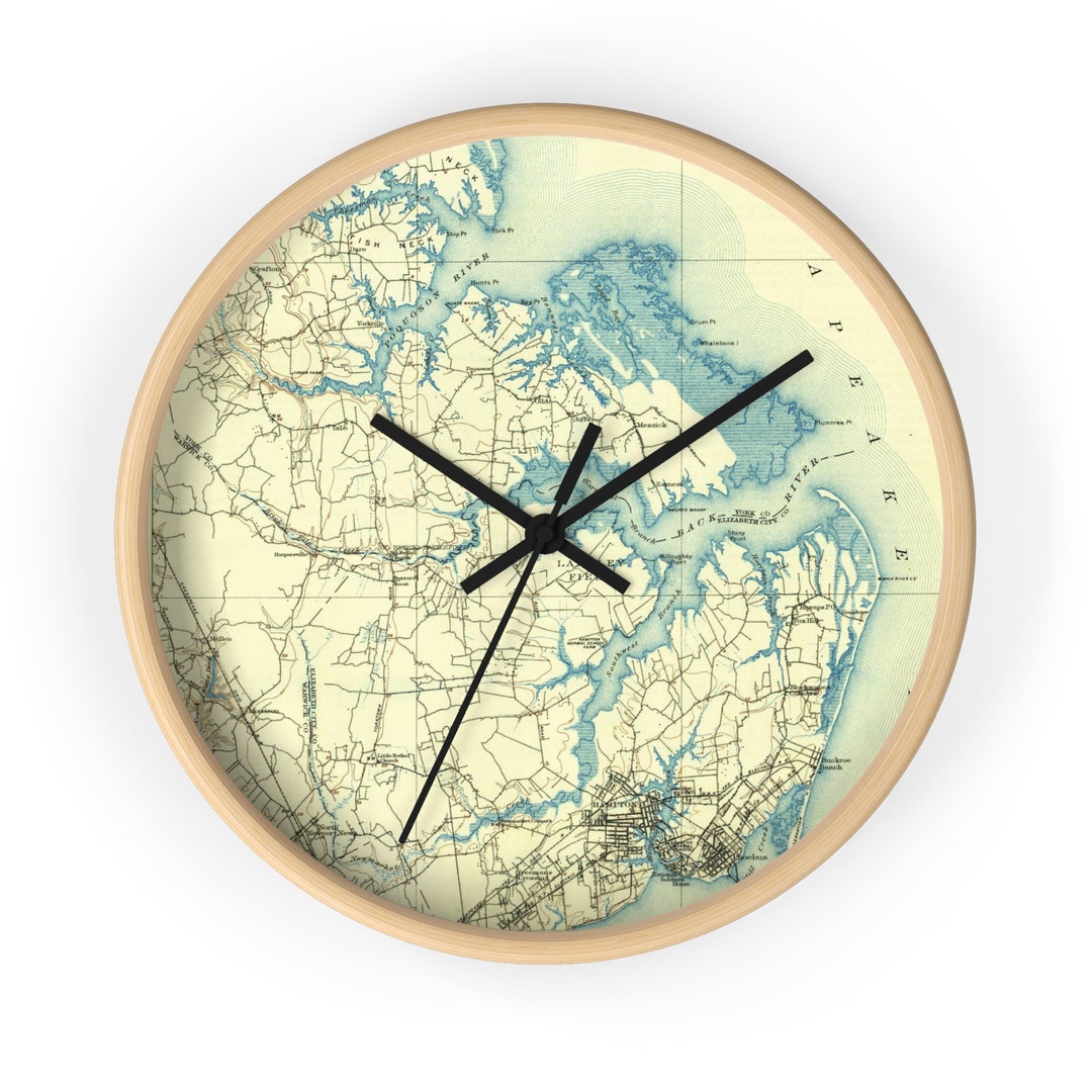 Wall Clock With Map, Newport News Map Wall Clock, Fisherman Gift Clock ...