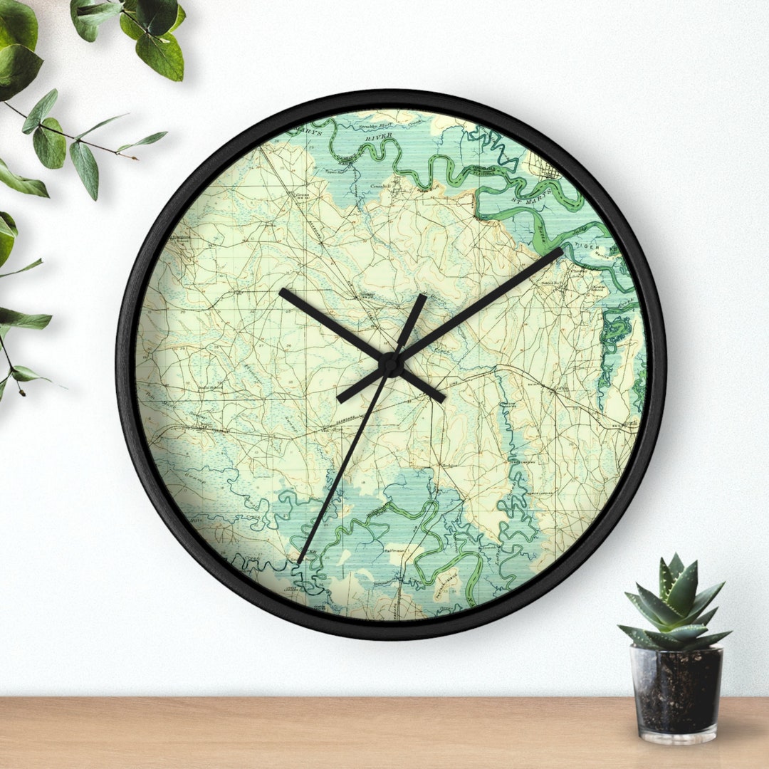 Yulee Map Wall Clock, Antique Map Wall Clock, Old Map Clock, 10 Inches ...