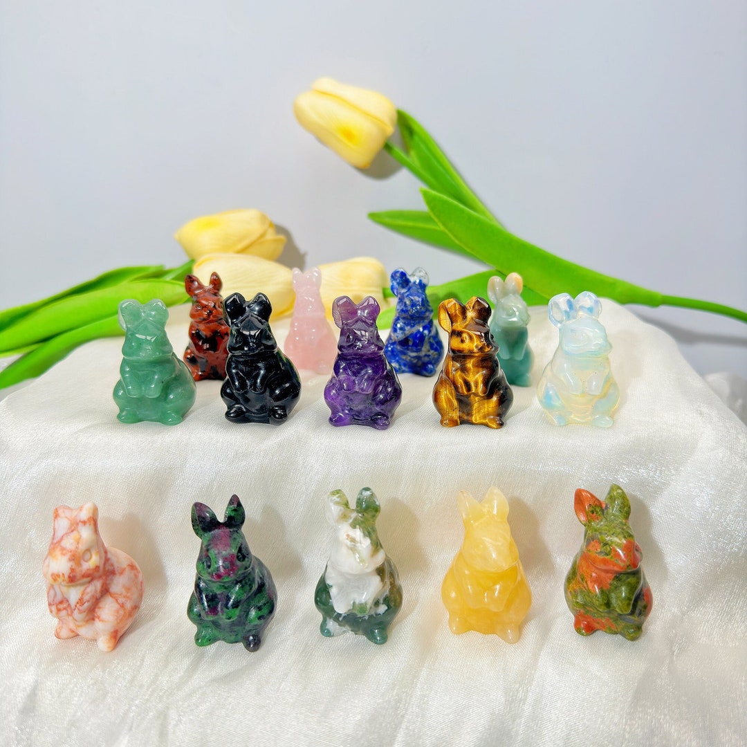 Mini Crystal Rabbits, Gemstone Rabbit Carvings, Stone Easter Rabbit ...