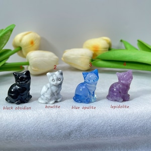Mini Cute Crystal Cat, Gemstone Cat Statue, Hand Carved Crytal Animal ...