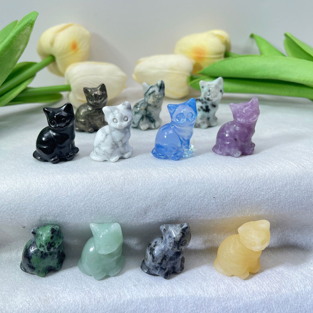 Mini Cute Crystal Cat, Gemstone Cat Statue, Hand Carved Crytal Animal ...