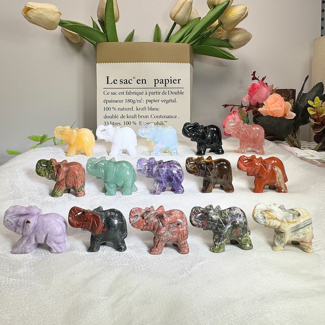 4cm Cute Crystal Elephant, Gemstone Elephant Statue, Hand Carved Crytal ...