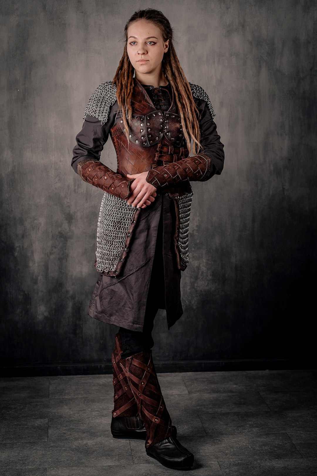 Leather Armor With Chainmailwomen Breastplatelarp Cosplay - Etsy UK