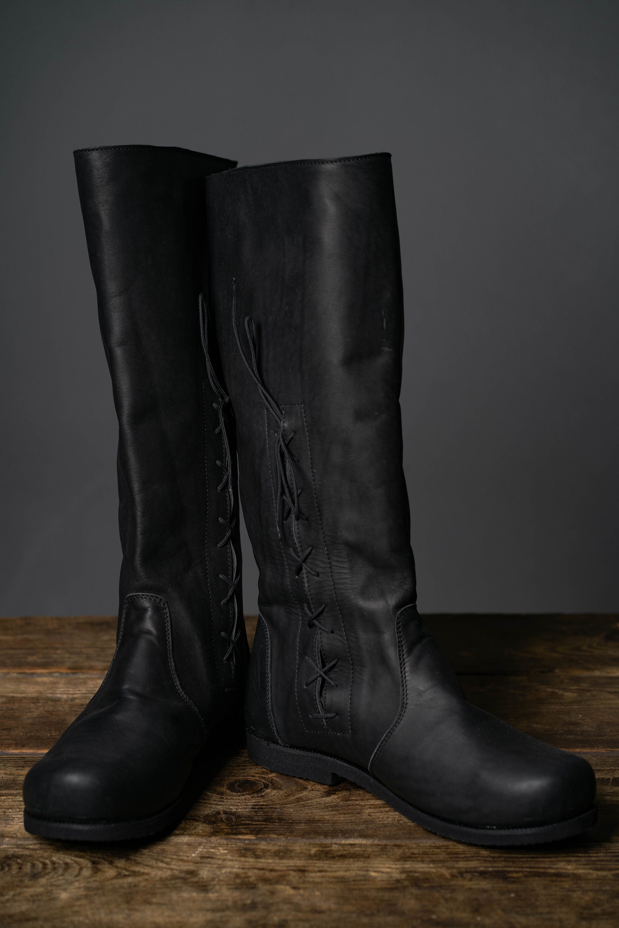 Medieval Black Leather High Boots Handmade Leather Boots - Etsy