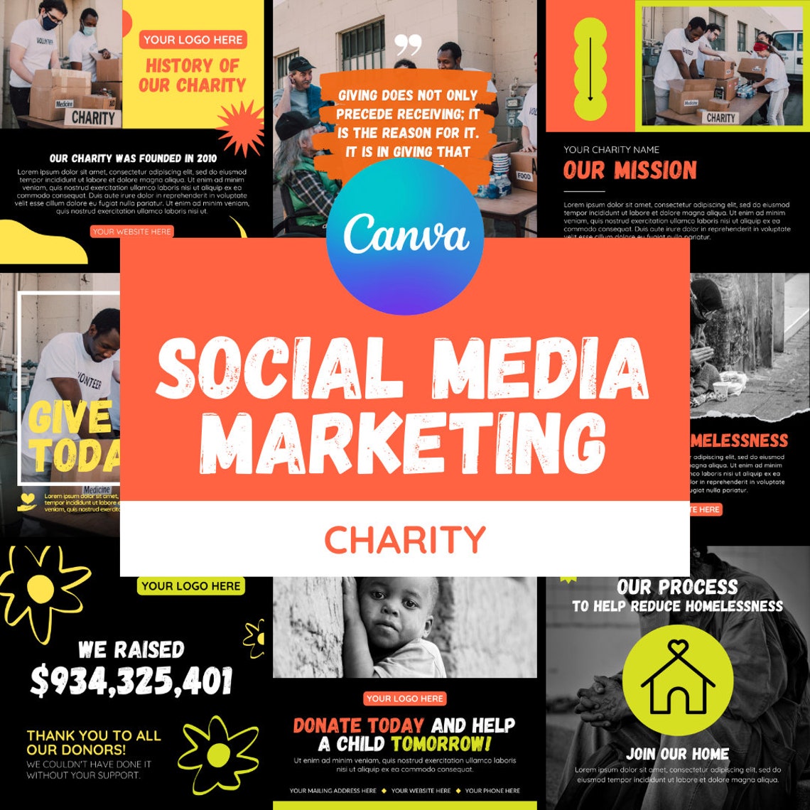 Charity Social Media Marketing for CANVA / Colorful Instagram ...