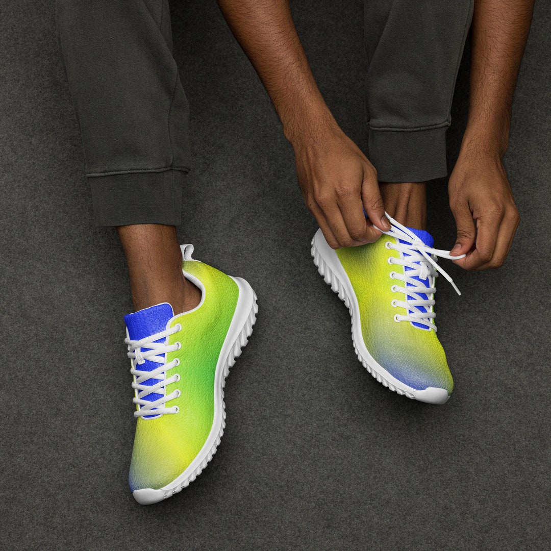 Electric Blue Green Yellow Gradient Men’s Athletic Shoes - Etsy