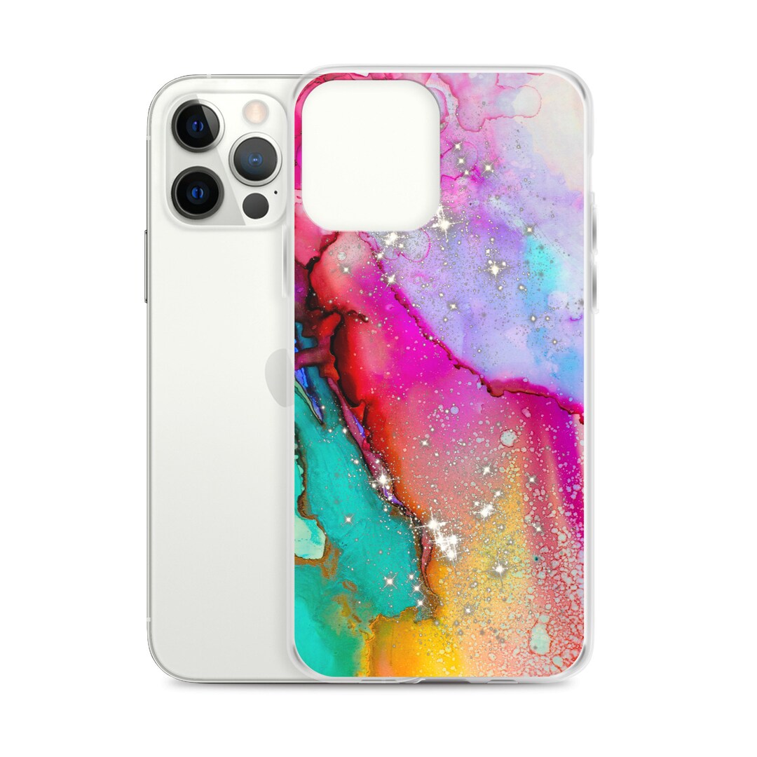 Rainbow Alcohol Ink and Silver Sparkle iPhone Case - Etsy