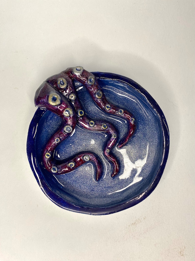 Octopus Trinket Tray Air Dry Clay Jewellery Holder Unique Handpainted ...