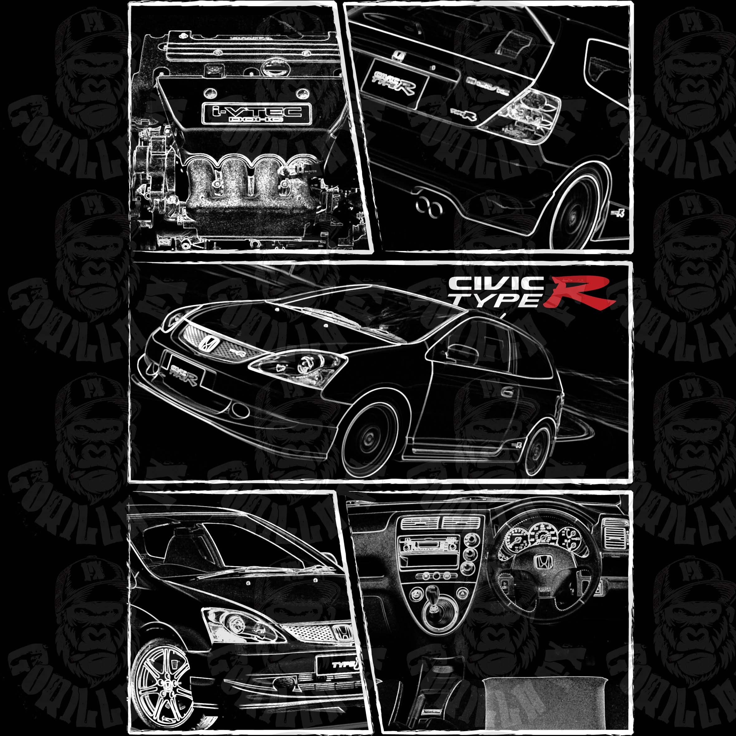 Honda Civic Typer EP3 EP Si JDM Gorillafx Auto Graphic COM Design Men's ...