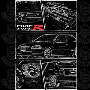 Honda Civic Typer Ek9 Ej Ek JDM Gorillafx Graphic COM Design Men's ...