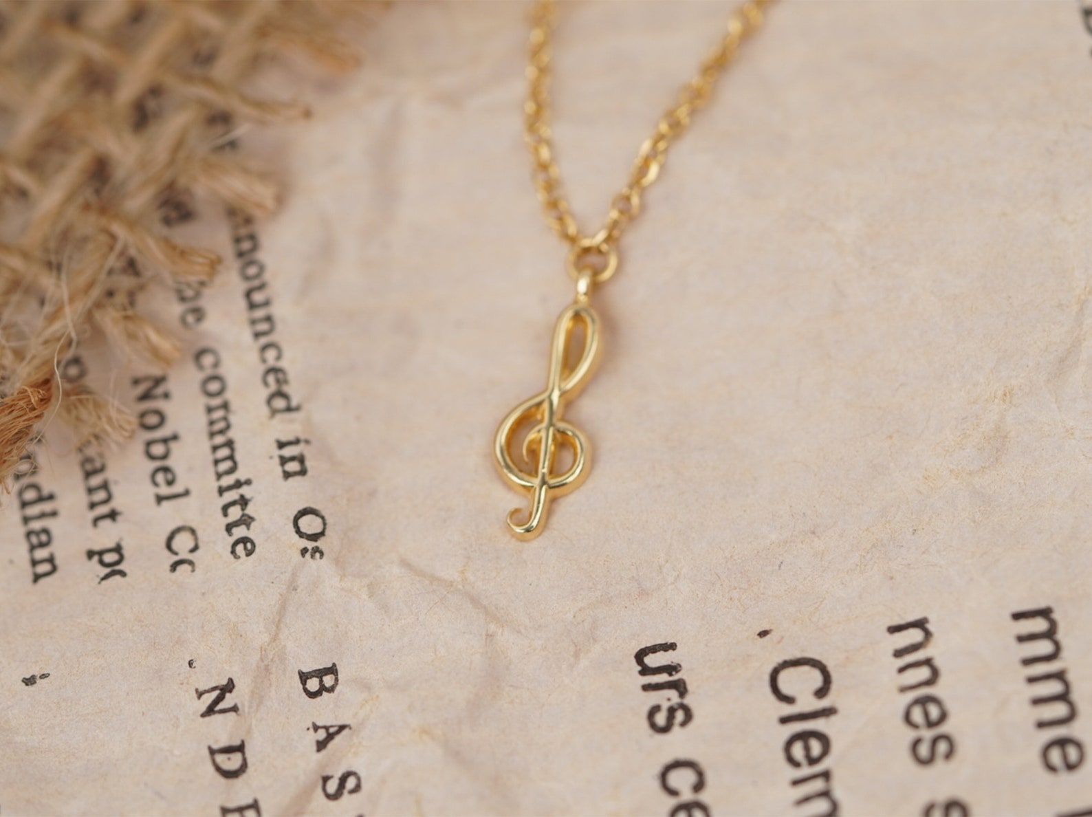 14K Solid Gold Music Note Necklace, Necklace With a Pearl, Solid Gold ...