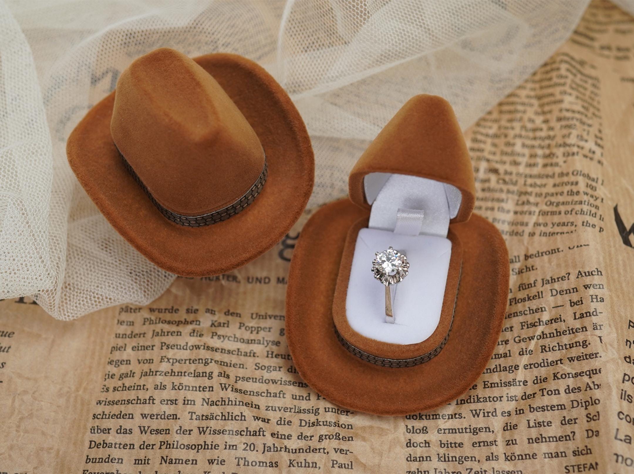 Brown Velvet Cowboy Hat Box, Cowboy Proposal Box, Jewelry Box - Etsy