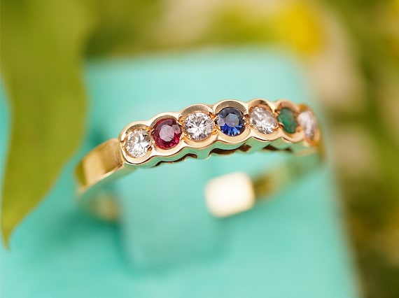 18k Multi Gemstone Ring, Solid Gold Diamond and Ruby … - Gem