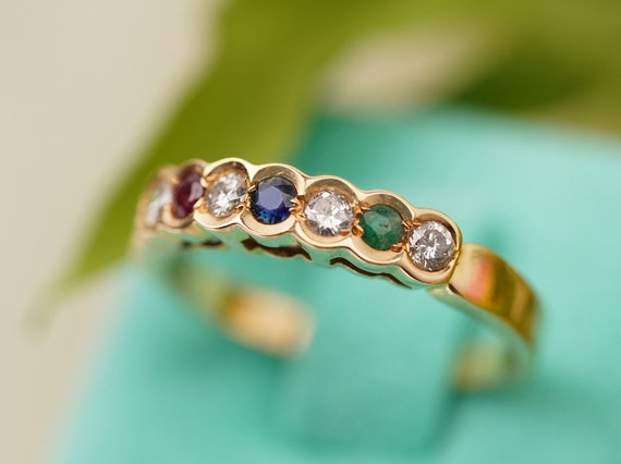 18k Multi Gemstone Ring, Solid Gold Diamond and Ruby … - Gem