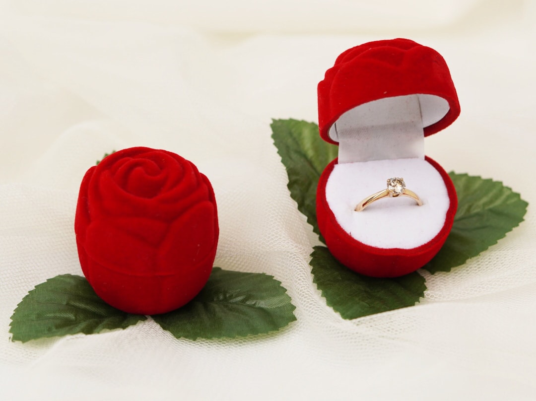 Red Velvet Rose Ring Box, Proposal Box, Anniversary Ring Box, Rose ...
