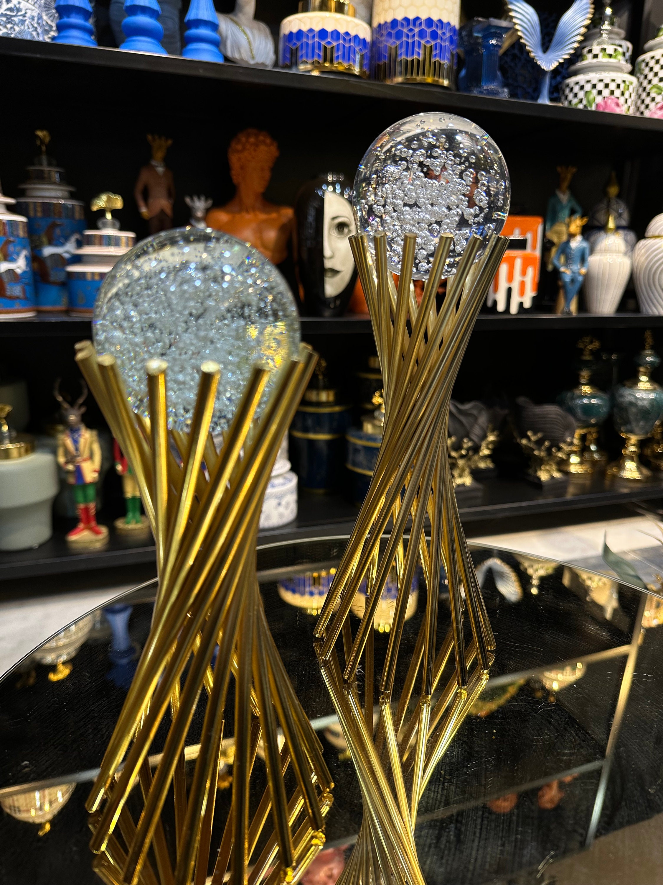 Modern Golden Luxury Metal Crystal Ball, Decorative Crystal Ball Stand ...