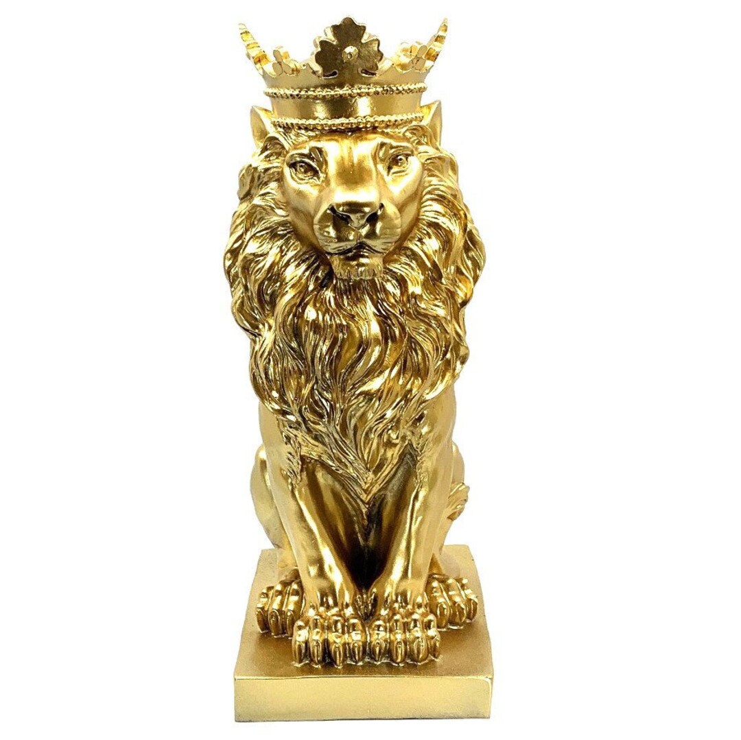 Gold Lion Statue, Crowned Lion Sculpture, African Lion, Realistic Lion ...