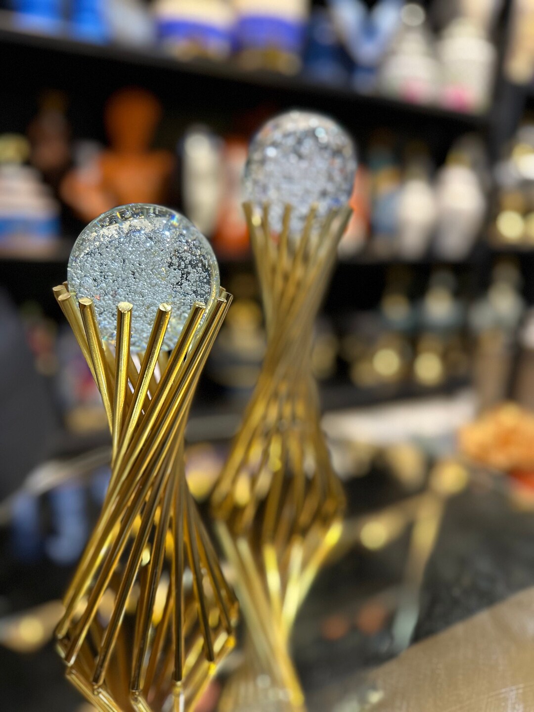 Modern Golden Luxury Metal Crystal Ball, Decorative Crystal Ball Stand ...