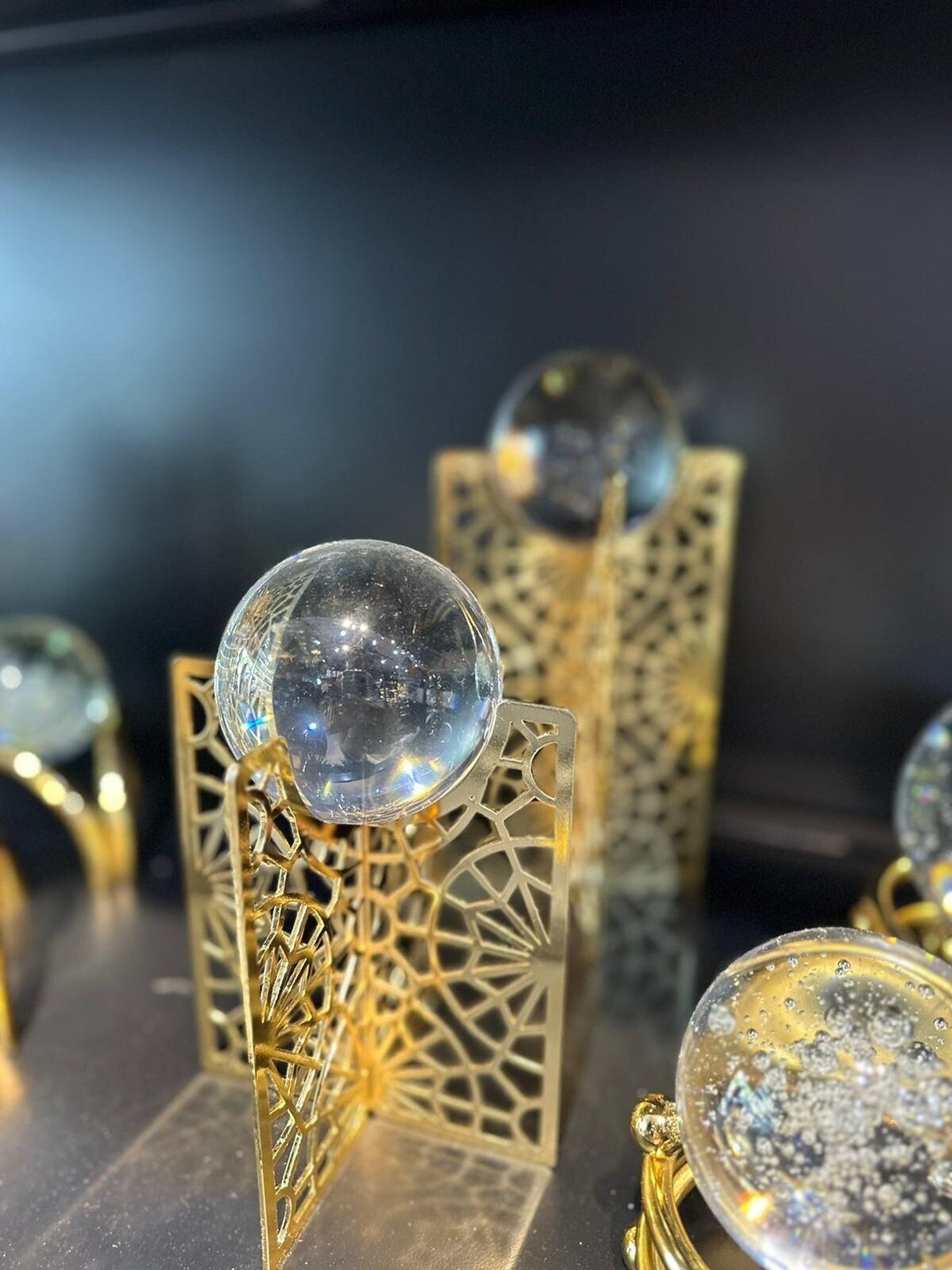 Modern Metal Crystal Ball, 2 Sets of Stand Crystals, Luxury Globe Decor ...