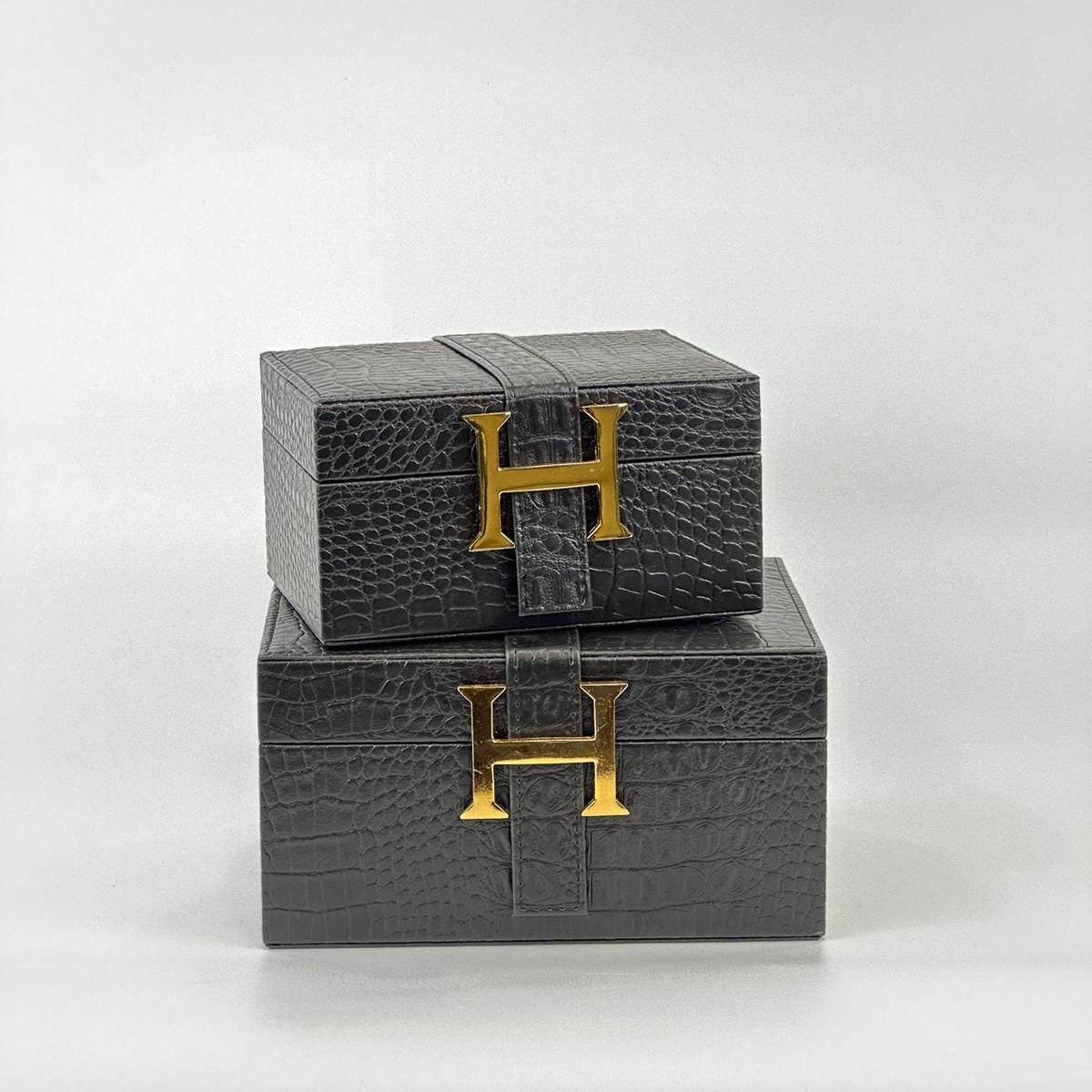 Set of 2 Orange Faux Leather Boxes, Dresser Box, Luxury Storage ...