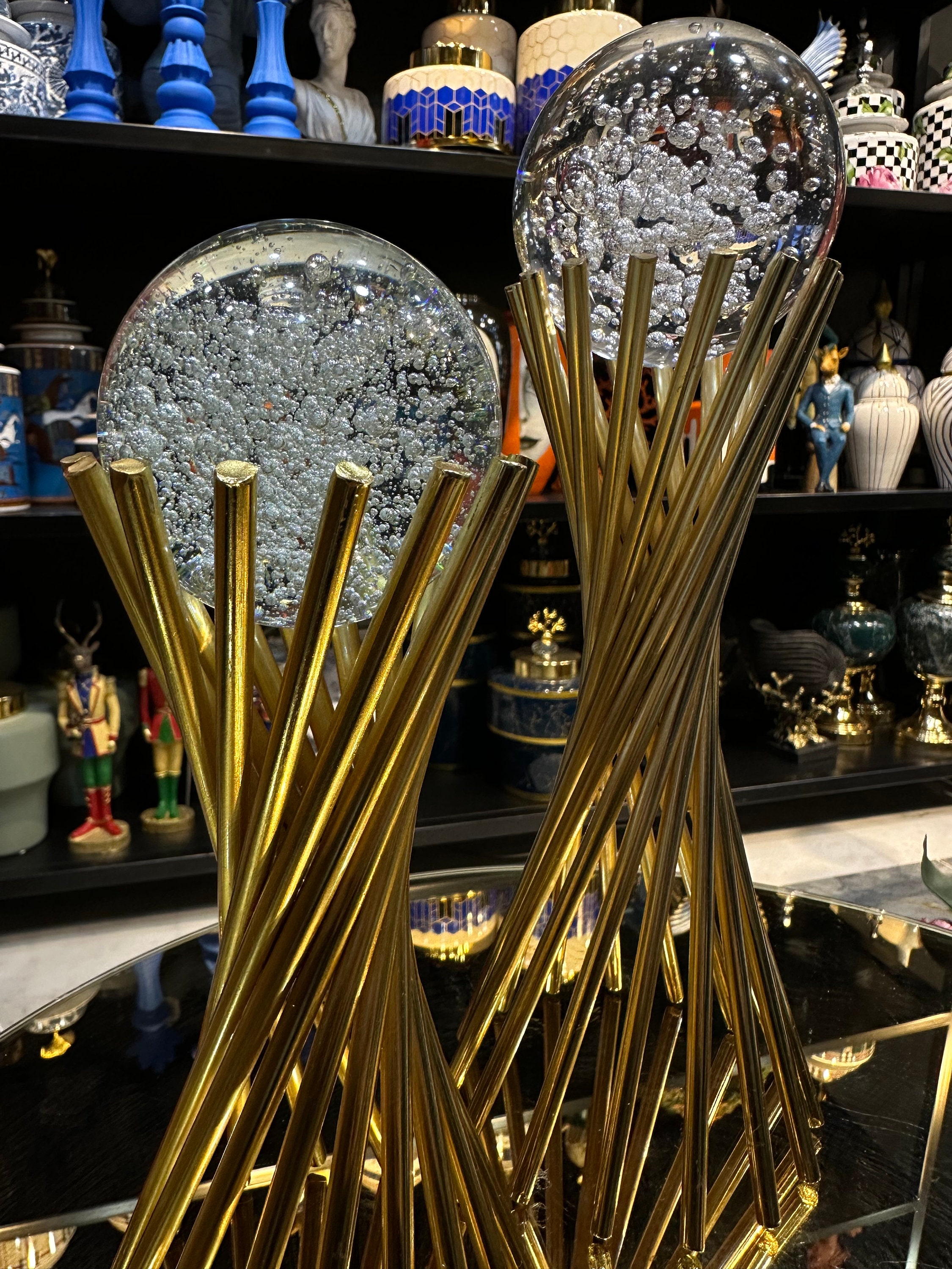 Modern Golden Luxury Metal Crystal Ball, Decorative Crystal Ball Stand ...