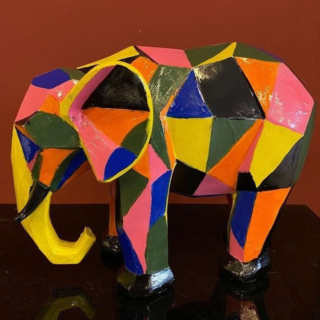 Elephant Sculpture, Cubic Elephant Statue, Geometric Elephant Figurine ...