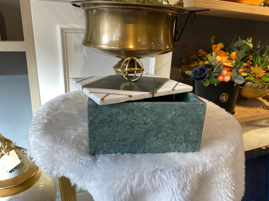 Marble Jewelry Box, Marble Box With Lid and Gold Inlay, Marble Box ...