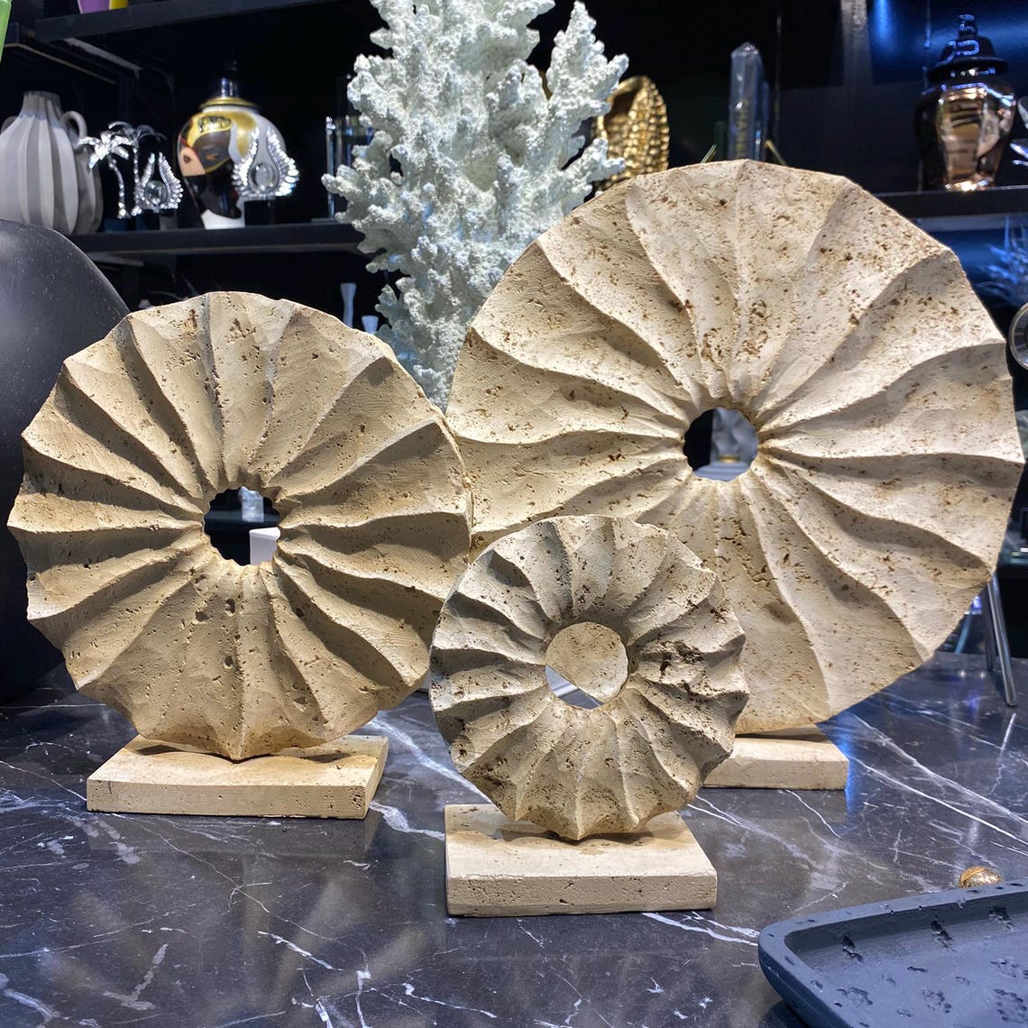 Travertine Modern Decor Set: Luxury Abstract Tabletop Art - Etsy