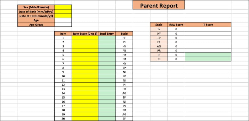 Conners-3 Short Form Autoscoring Template for Self-report - Etsy