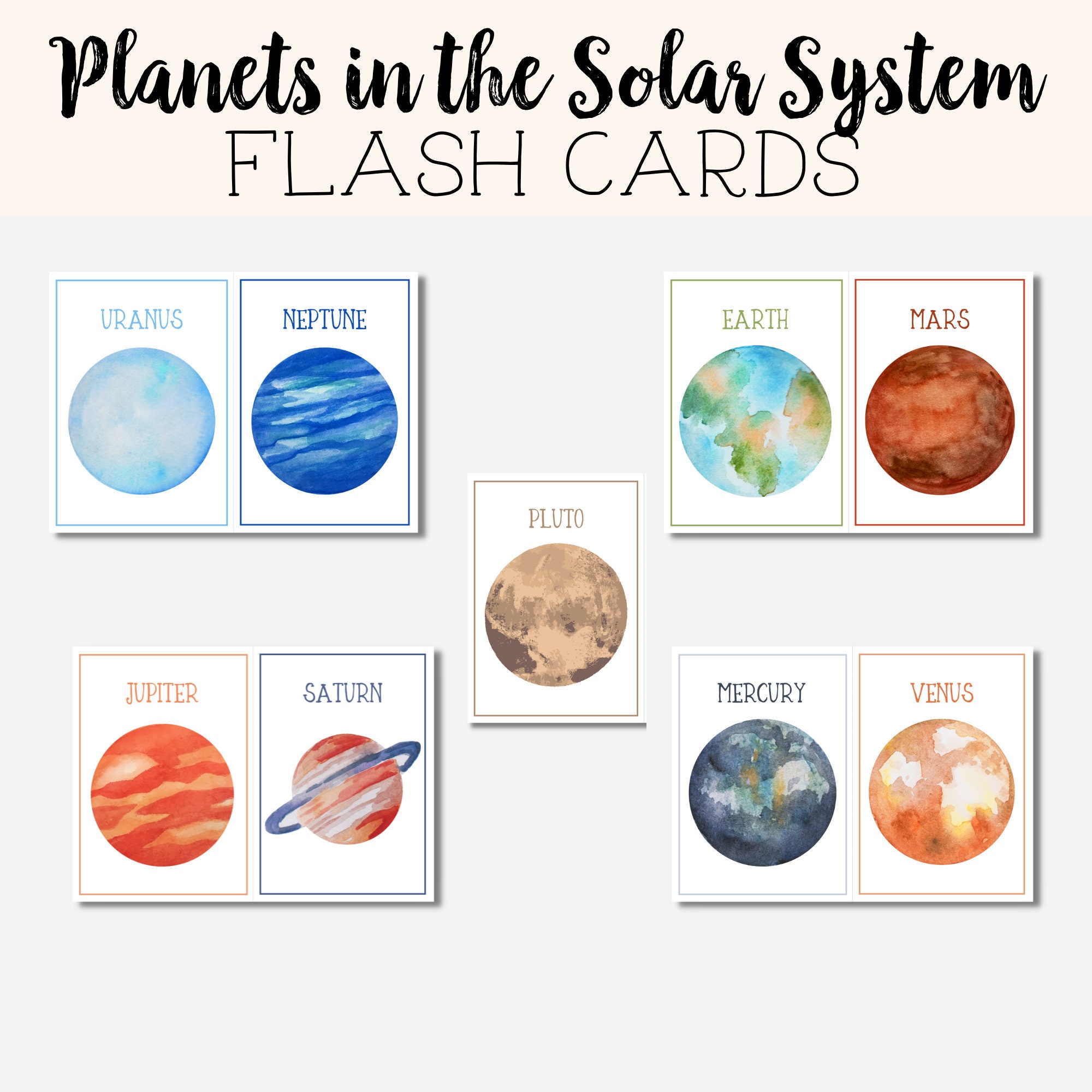 Solar System Planet Space Flash Cards | Montessori, Early Education ...