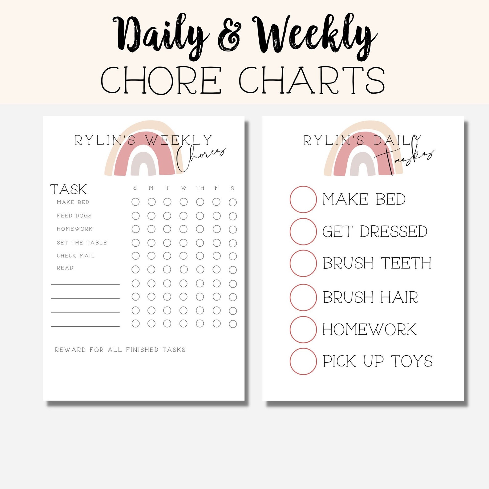 Editable Chore Chart Daily & Weekly Checklist Chart Daily Routine to Do ...