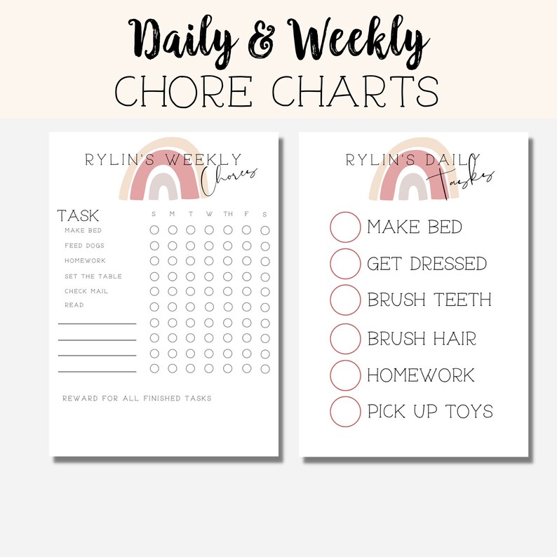 Editable Chore Chart Daily & Weekly Checklist Chart Daily Routine to Do ...
