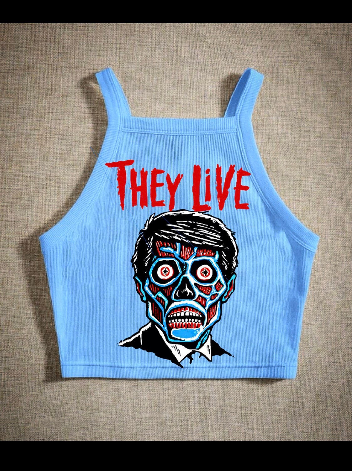 Graphic Blue Halter, Crop Top, Horror Tops, Halloween Halter. - Etsy