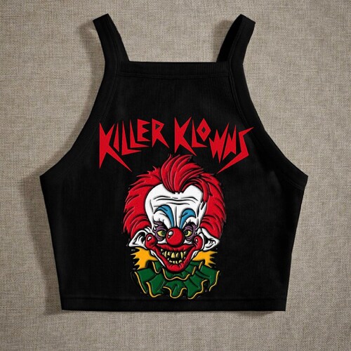 Graphic Black Halter Crop Top Horror Tops. - Etsy