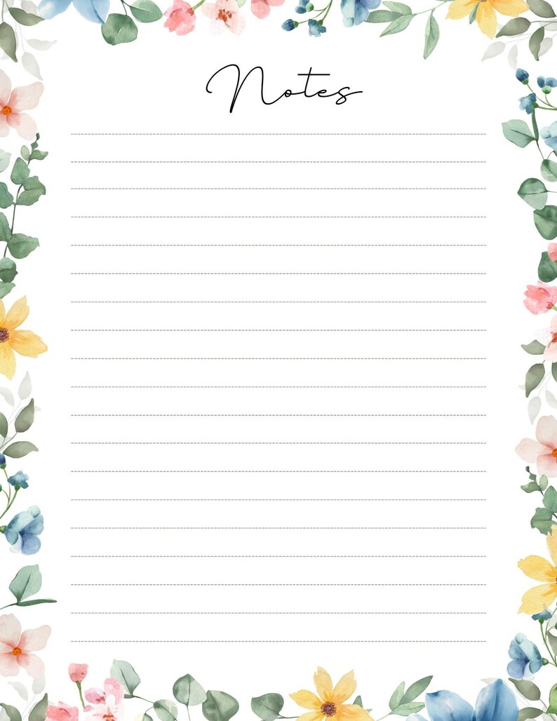 Floral Note Sheet - Digital Download - Etsy