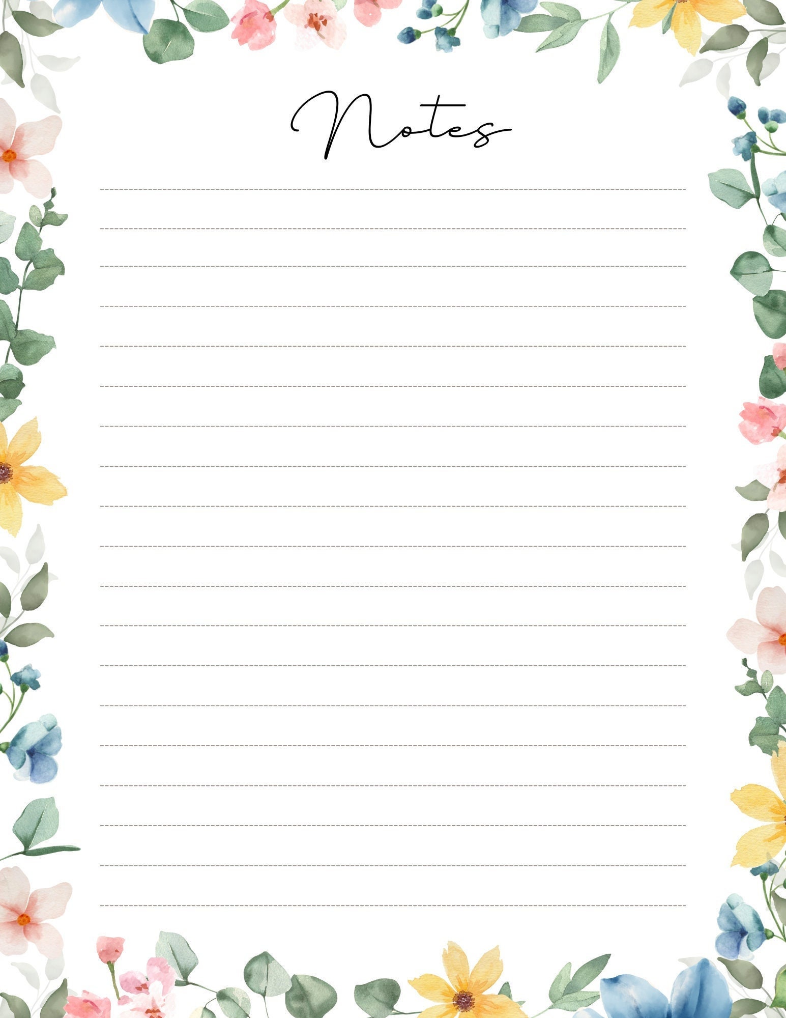 Floral Note Sheet - Digital Download - Etsy