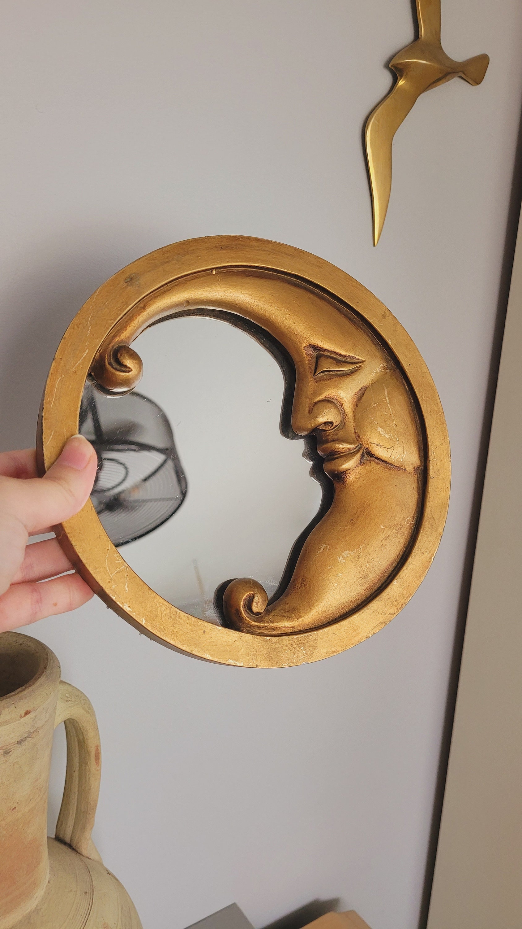 Vintage Resin Framed Moon Face Mirror - Etsy