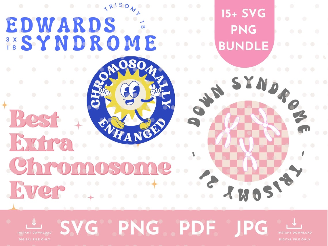 Retro Trisomy PNG SVG Bundle Extra Chromosome Extra Cute PNG, Down ...