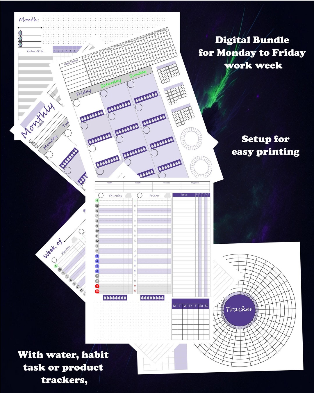 Printable Undated Work Week Printable Planner Bundle, Monday to Friday ...