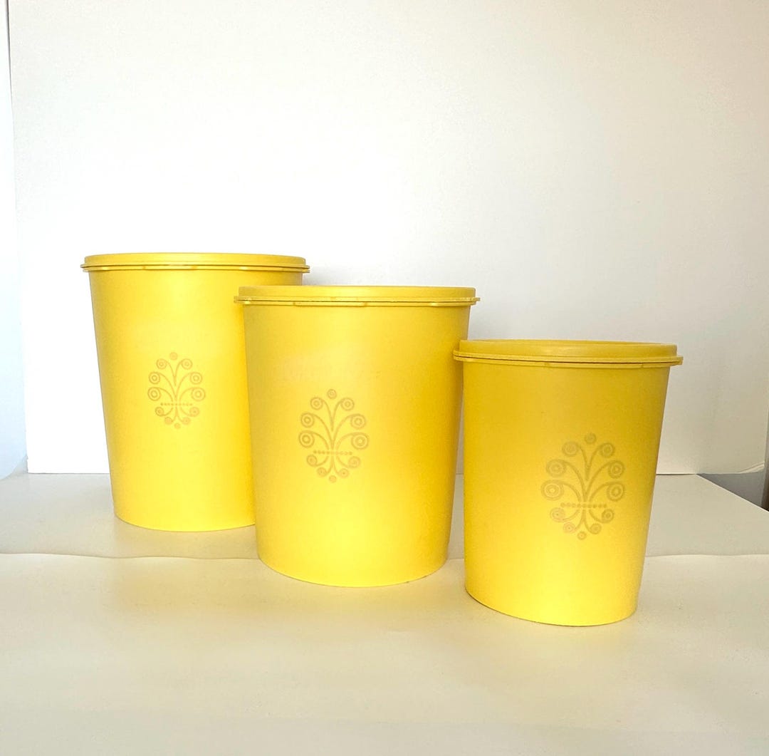 Set of 3 Bright Yellow Tupperware Canisters - Etsy