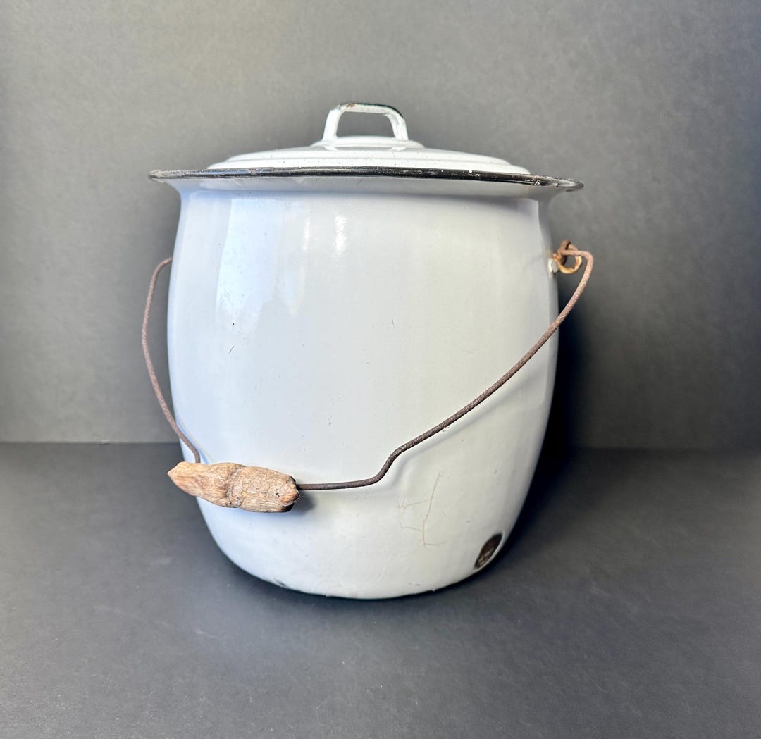Large Vintage White Enamel Pot With Lid and Swing Handle Decor Only - Etsy