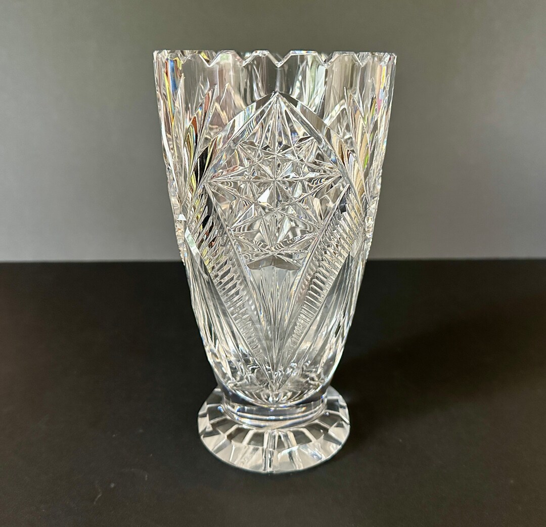 Vintage 8" Starburst / Star of David Crystal Vase Sawtooth Edge - Etsy